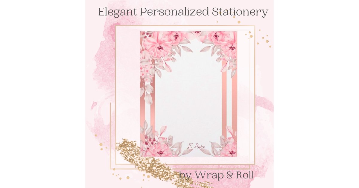 Cabbage Roses Metallic Pink Border Personalized Letterhead | Zazzle