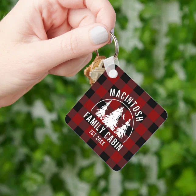 Cabin Family Name Red Black Buffalo Plaid Keychain | Zazzle