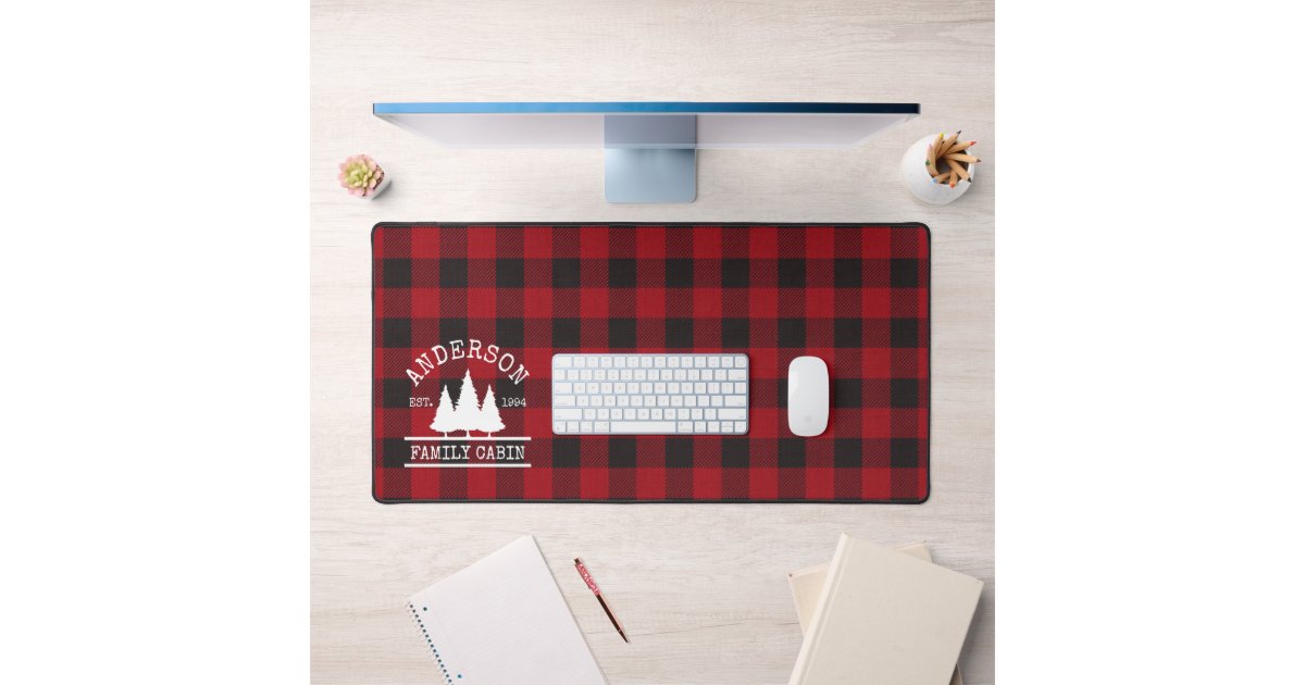 Cabin Family Name Red Buffalo Plaid Desk Mat | Zazzle