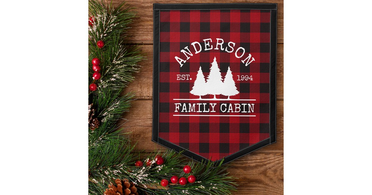 Cabin Family Name Red Buffalo Plaid Pennant | Zazzle