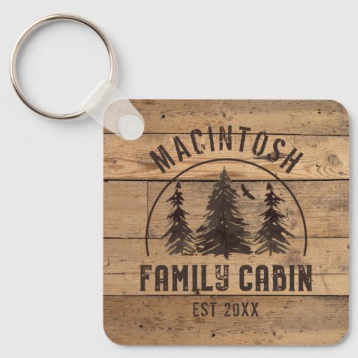 Cabin Family Name Rustic Wood Forest Trees Keychain | Zazzle