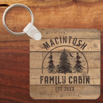 Cabin Family Name Rustic Wood Forest Trees Keychain | Zazzle