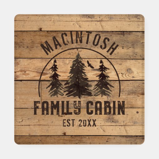 Cabin Family Name Rustic Wood Personalized Coaster Set | Zazzle
