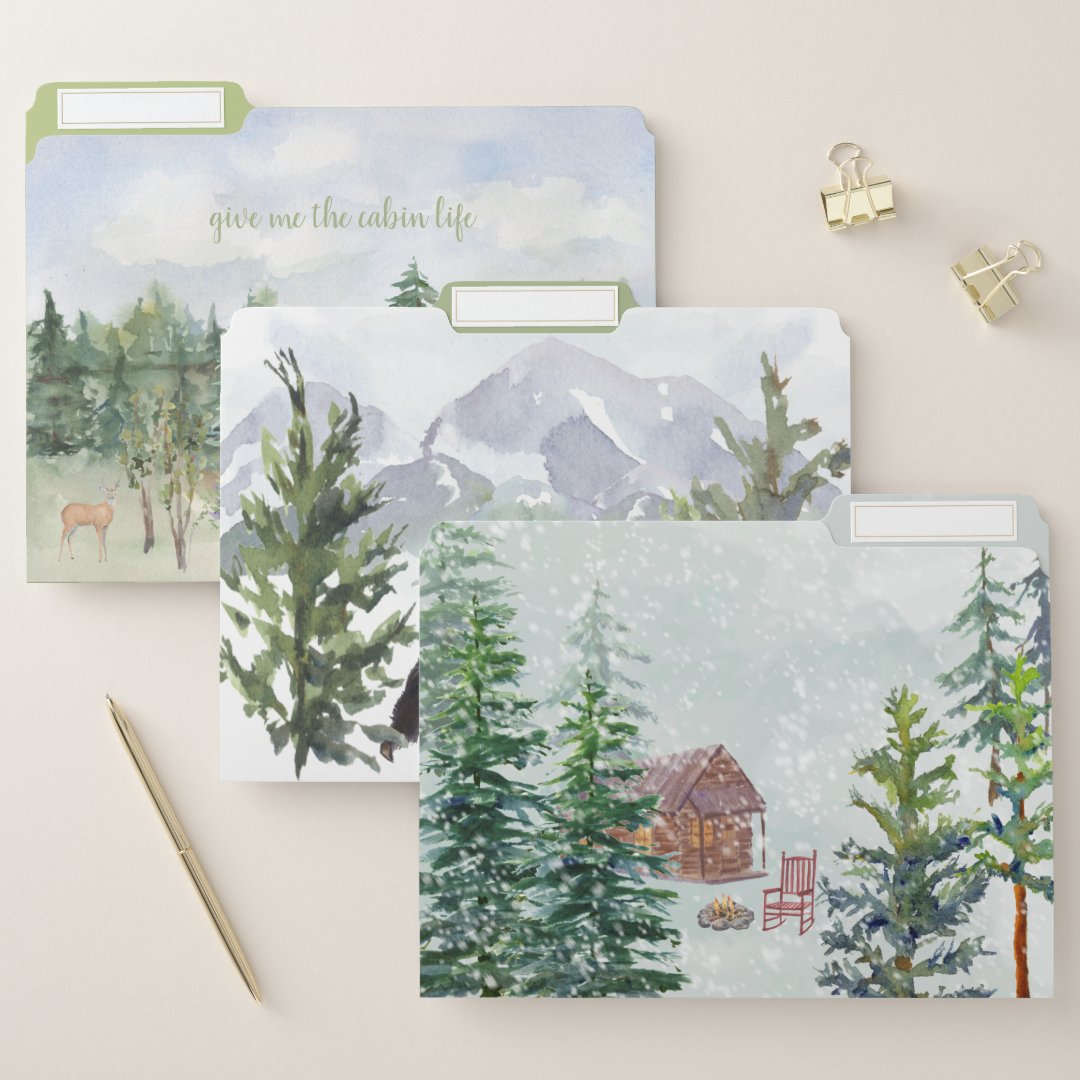 Cabin Life, Mountains, Pines, Bear, Deer, Nature File Folder | Zazzle