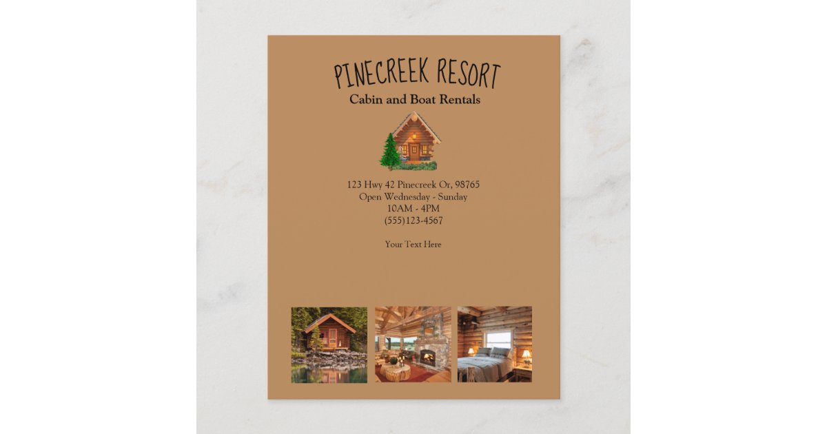 Cabin Resort Vacation Lodge Rental Photo Flyer | Zazzle