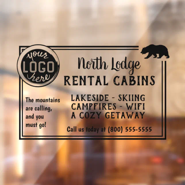 Cabin Vacation Rental Custom Logo Easy Advertising Window Cling | Zazzle