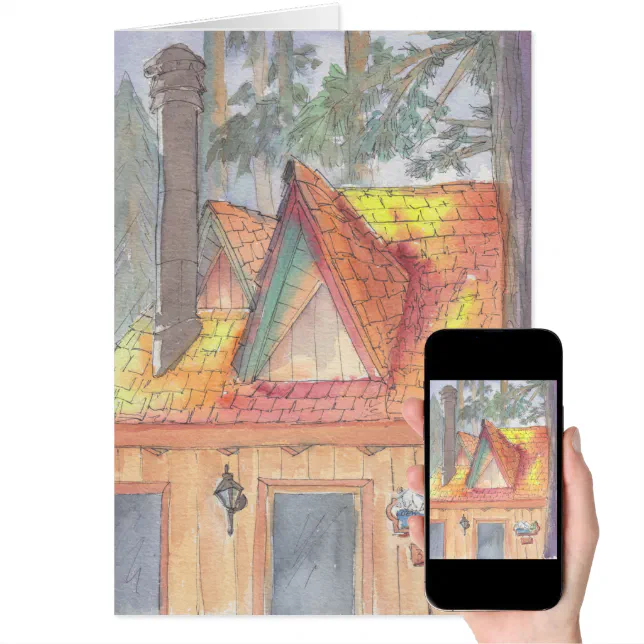 "Cabin Watercolor Sketch/Arrowhead" Greeting Card | Zazzle