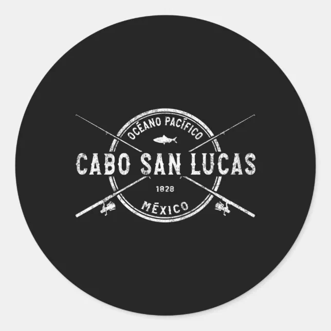 Cabo San Lucas Crossed Fishing Rods Classic Round Sticker | Zazzle