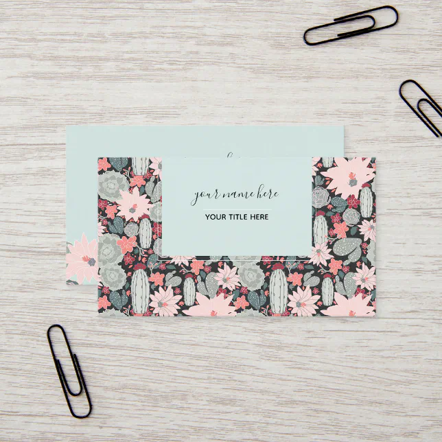 Cactus And Succulent Plants Pink Mint Pattern Business Card | Zazzle