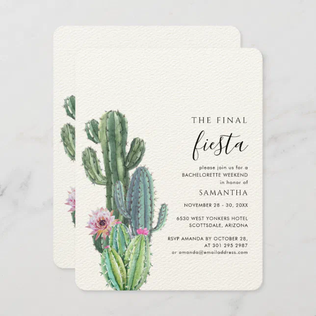 Cactus Bachelorette Weekend Party With Itinerary Invitation | Zazzle