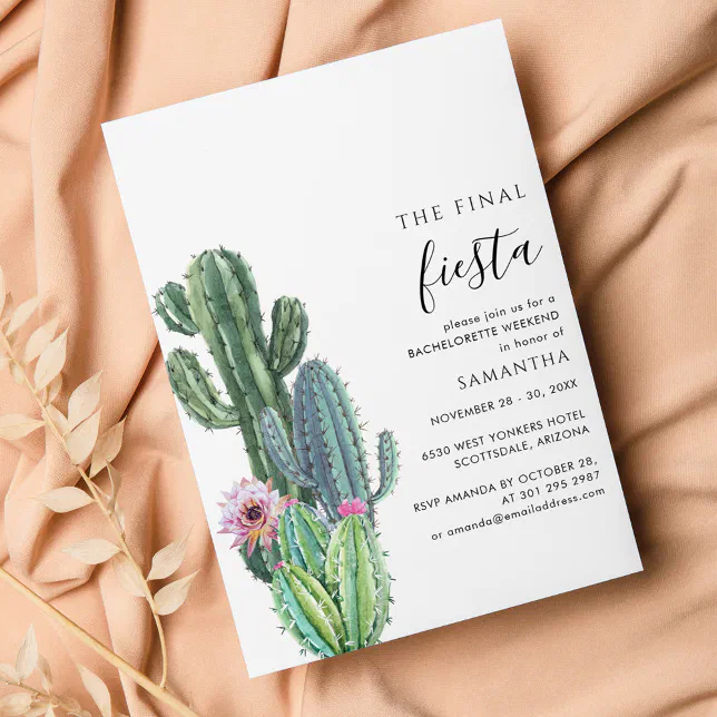 Cactus Bachelorette Weekend Party With Itinerary Invitation | Zazzle