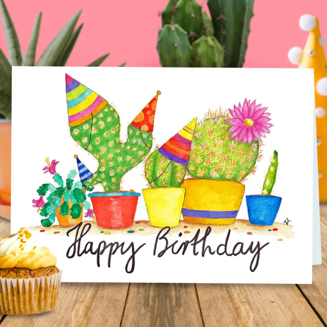 Cactus Birthday greeting card by Nicole Janes | Zazzle