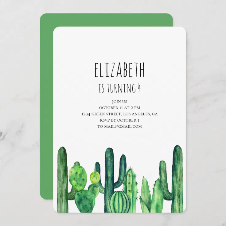 Cactus birthday party invitation. Green cacti Invitation | Zazzle
