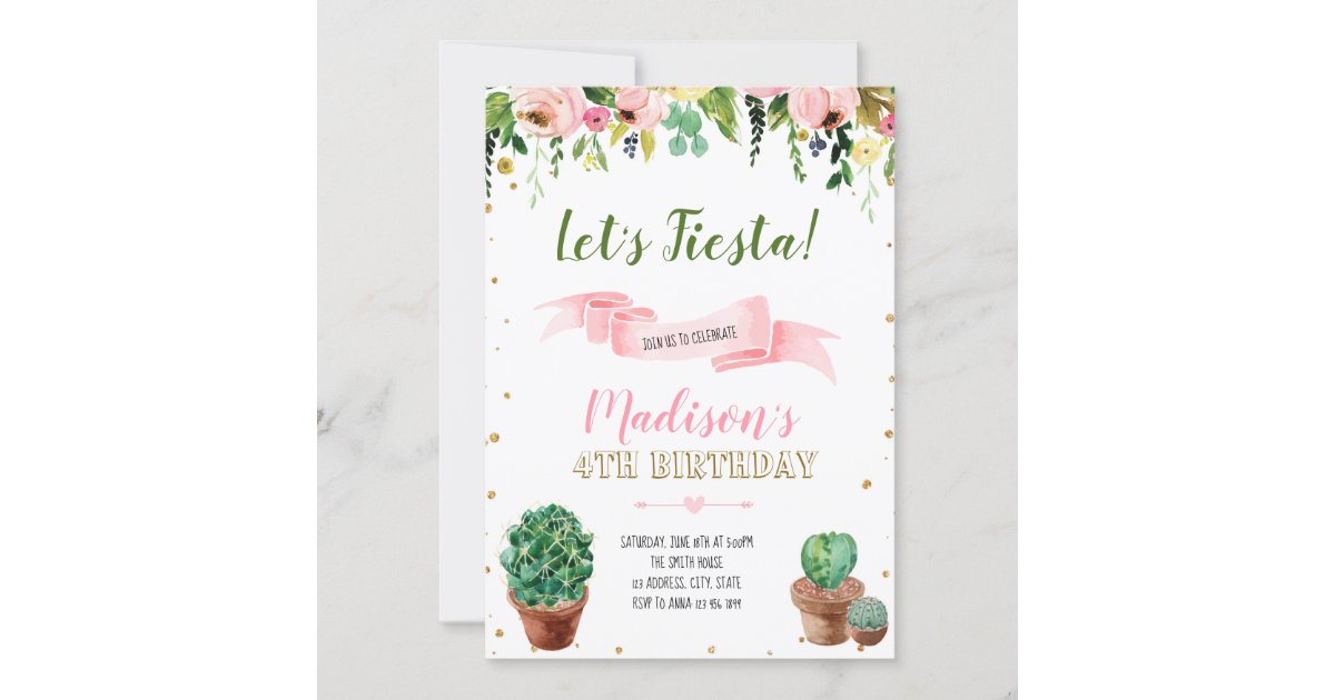 Cactus fiesta birthday invitation | Zazzle