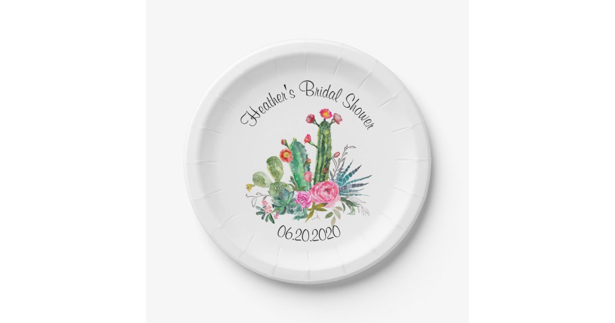Cactus Fiesta Watercolor Paper Plates | Zazzle