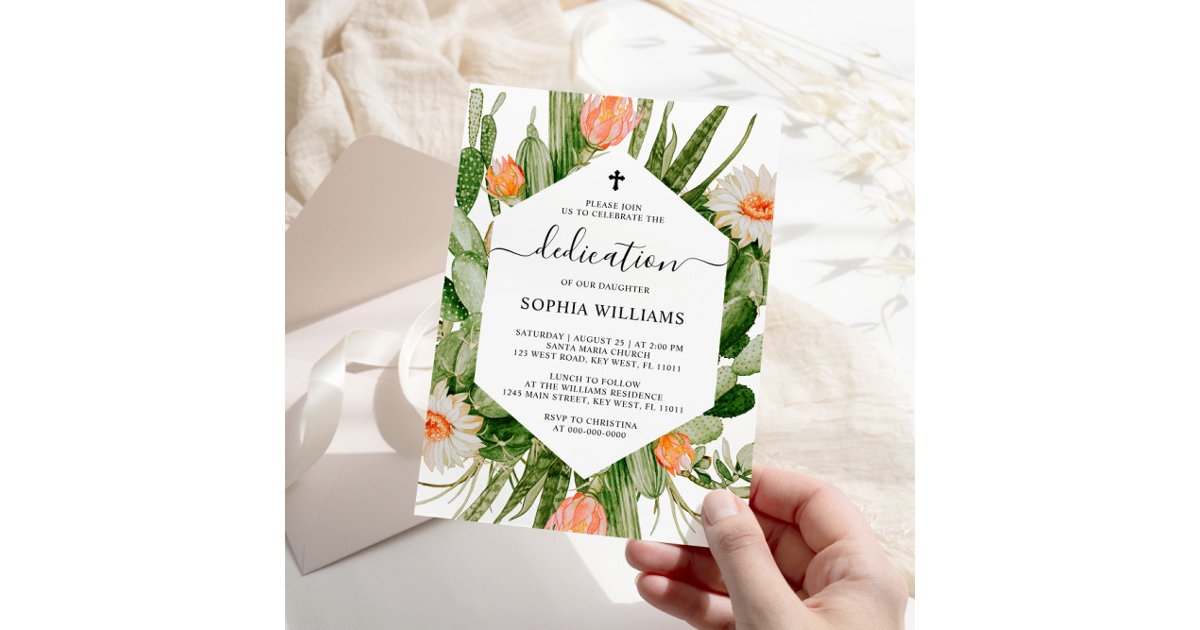 Cactus Flowers Frame Dedication Invitation | Zazzle