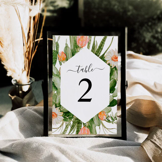 Cactus Flowers Frame Table 2 Wedding Table Number | Zazzle
