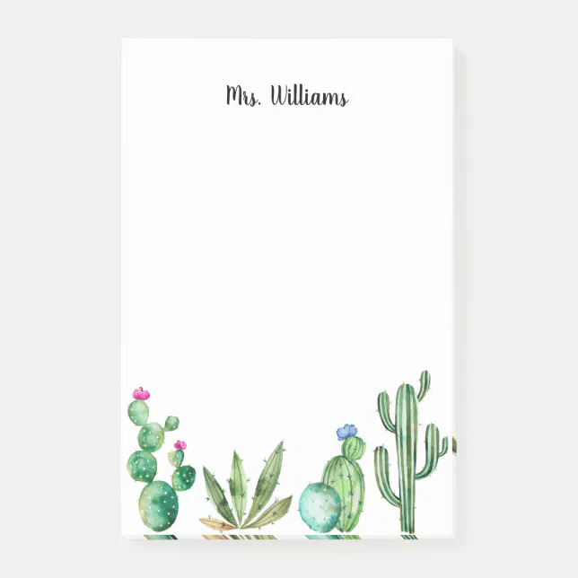 Cactus Garden Personalized Teacher Post-it Notes | Zazzle