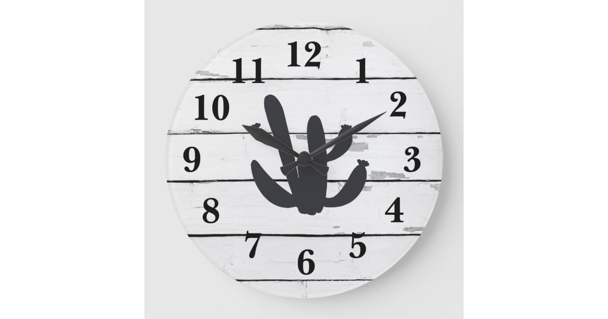 Cactus Illustration Decor Rustic Shiplap Large Clock | Zazzle