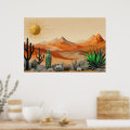 Cactus in Desert Illustration Poster | Zazzle