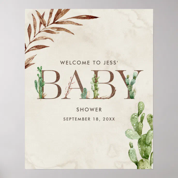 Cactus Leather Baby Shower Welcome Poster | Zazzle
