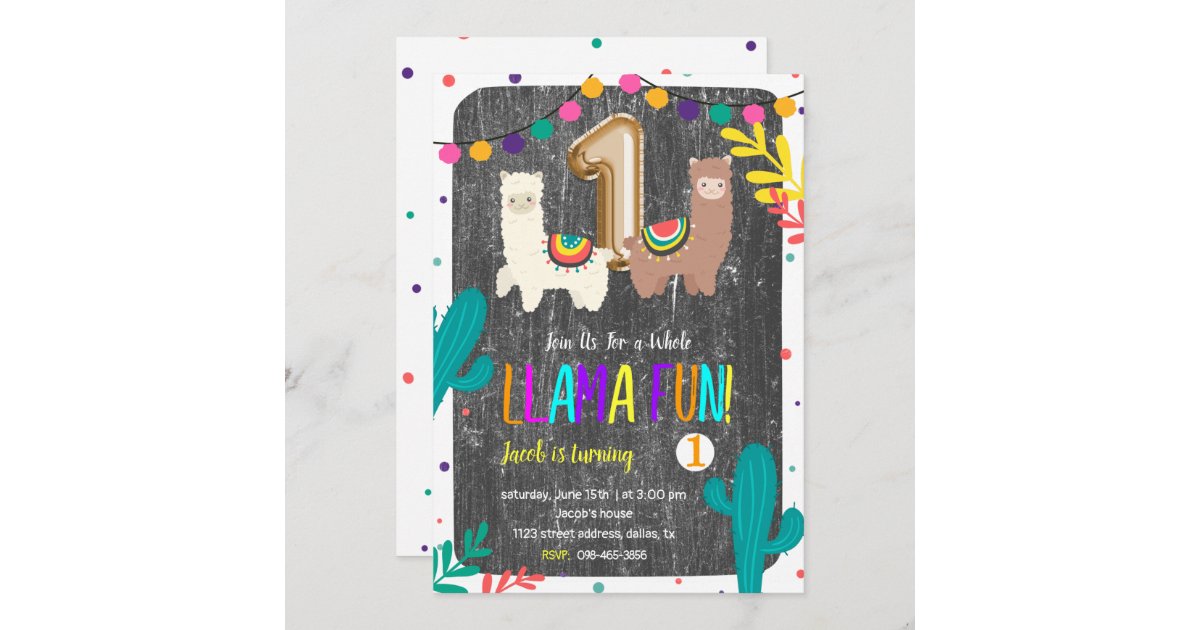 Cactus Llama Fun 1st Birthday Invitation | Zazzle