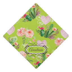 Cactus Personalized Floral Graduation Cap Topper | Zazzle