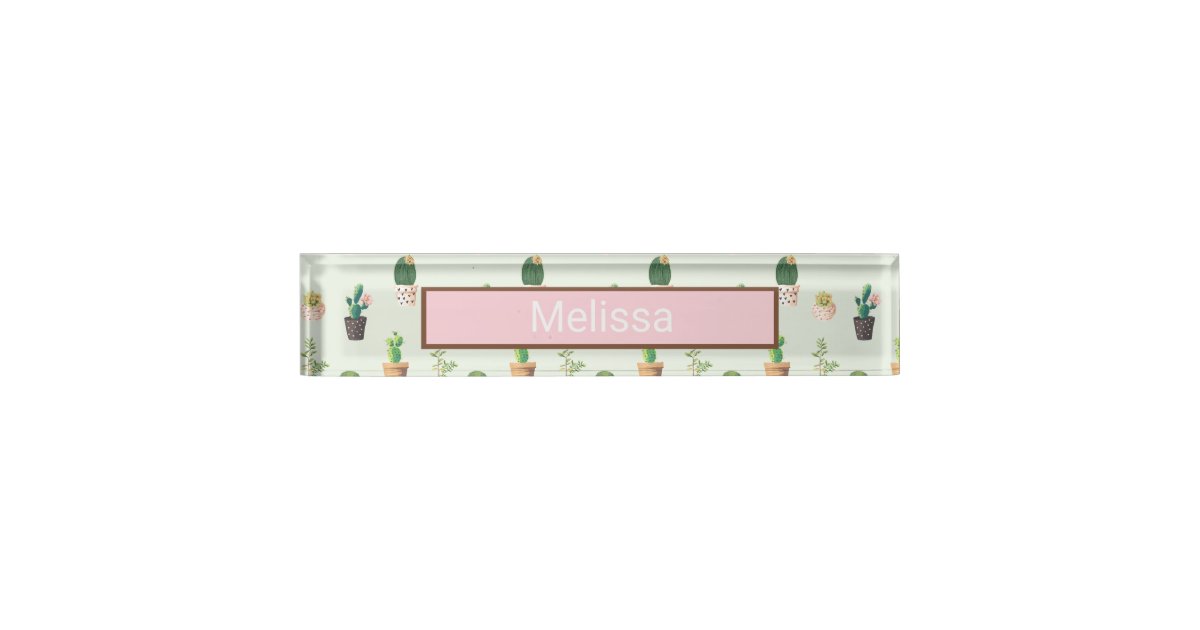 Cactus Print Desk Name Plate | Zazzle