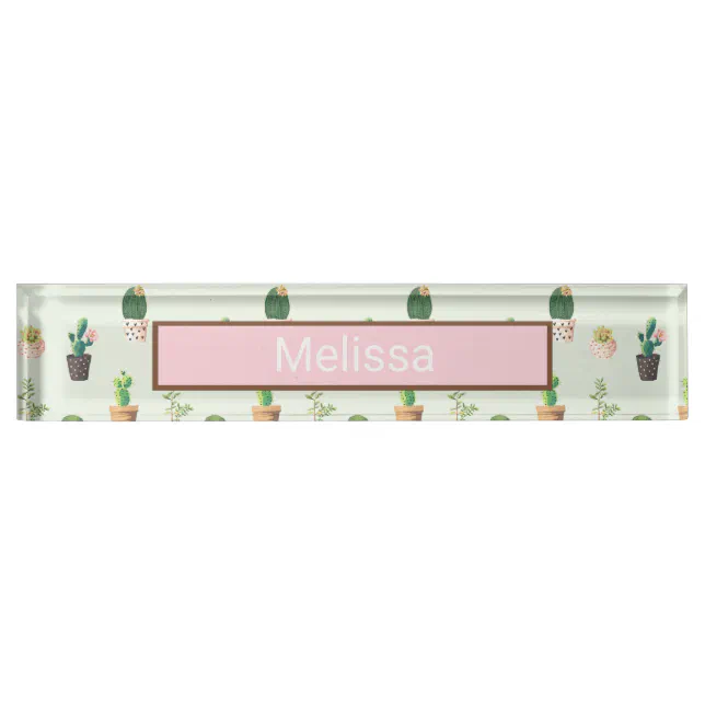 Cactus Print Desk Name Plate | Zazzle