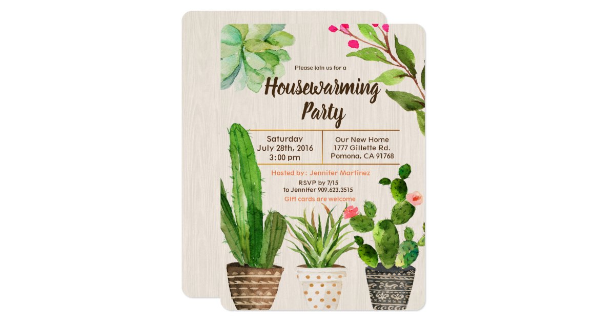 Cactus Succulent Housewarming Invitation | Zazzle.com