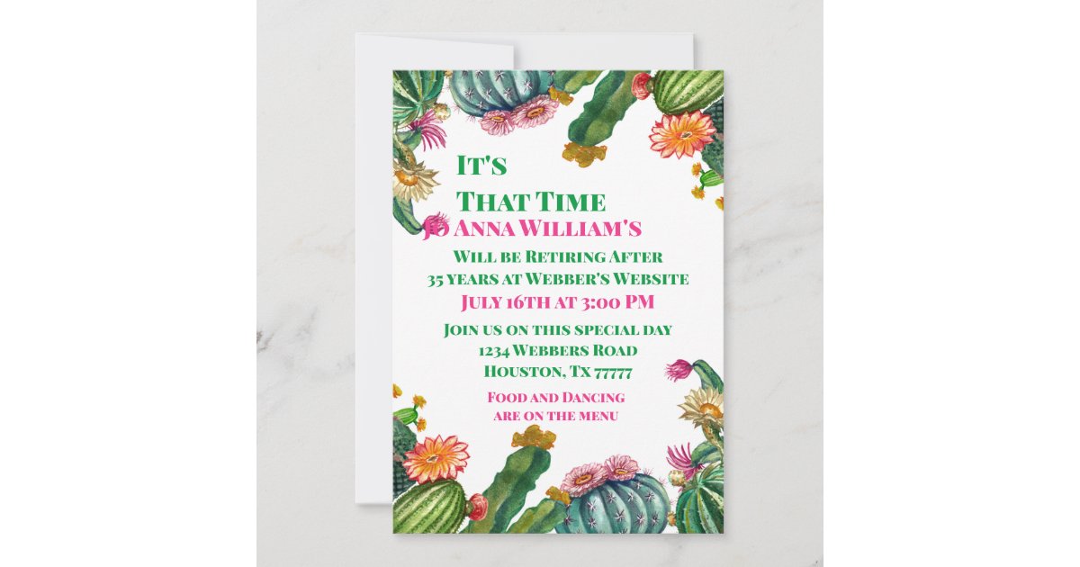 Cactus Succulent Retirement Party Invitations | Zazzle