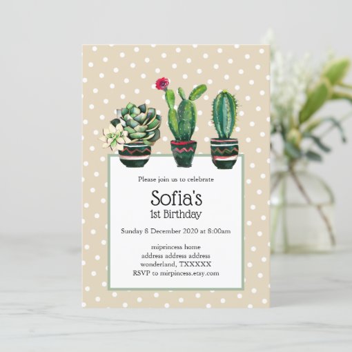 cactus, succulent, watercolor, fiesta, birthday invitation | Zazzle