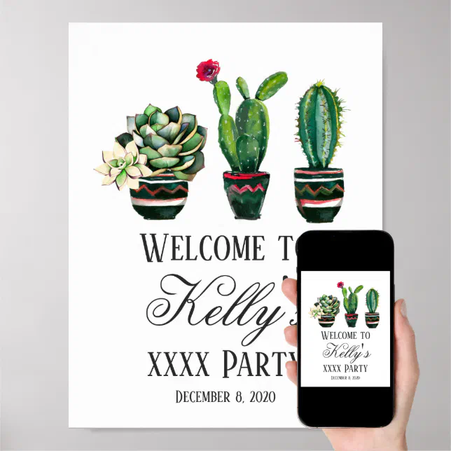 cactus, succulent, watercolor, fiesta welcome sign | Zazzle
