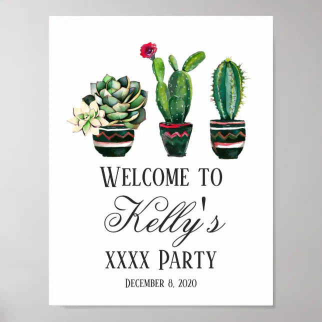 cactus, succulent, watercolor, fiesta welcome sign | Zazzle