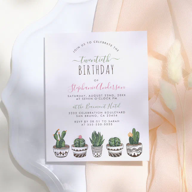 Cactus & Succulents | Botanical Birthday Party Invitation Postcard | Zazzle
