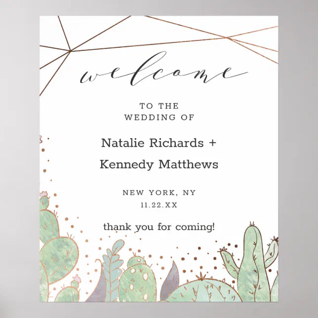 Cactus & Succulents Geometric Wedding Welcome Sign | Zazzle