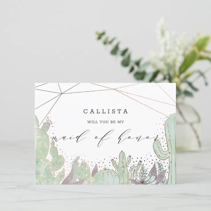 Cactus & Succulents Maid of Honor Proposal Card | Zazzle