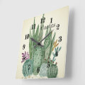 Cactus watercolor cacti flowers floral desert illu square wall clock ...