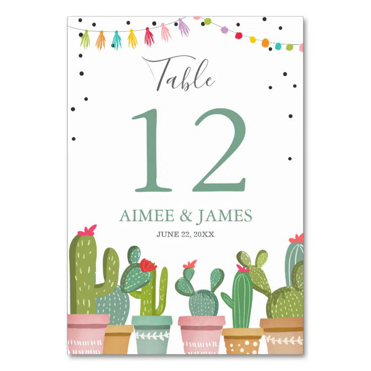 Cactus Wedding Rustic Fiesta Table Number Card | Zazzle