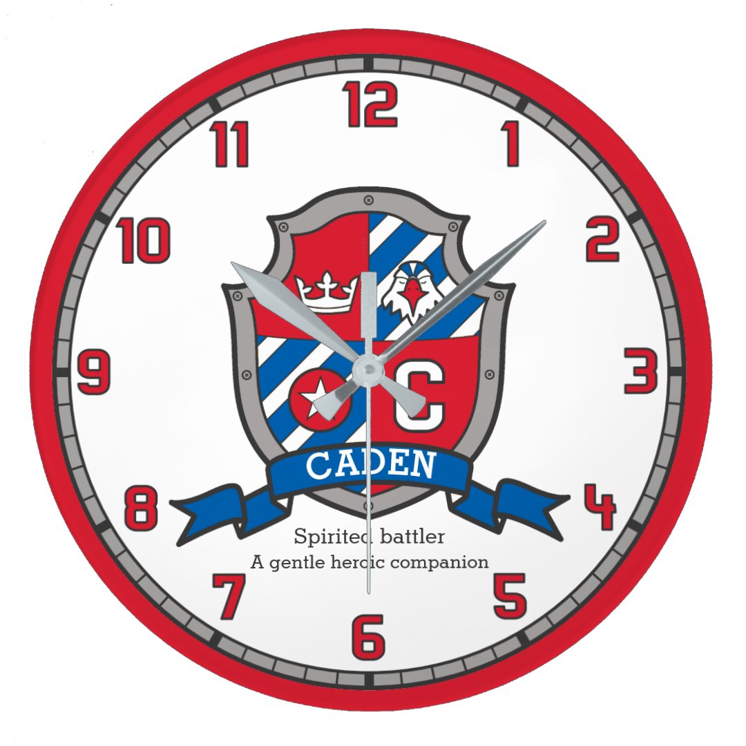 Caden name meaning heraldry shield letter C bird Large Clock | Zazzle