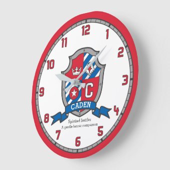 Caden name meaning heraldry shield letter C bird Large Clock | Zazzle