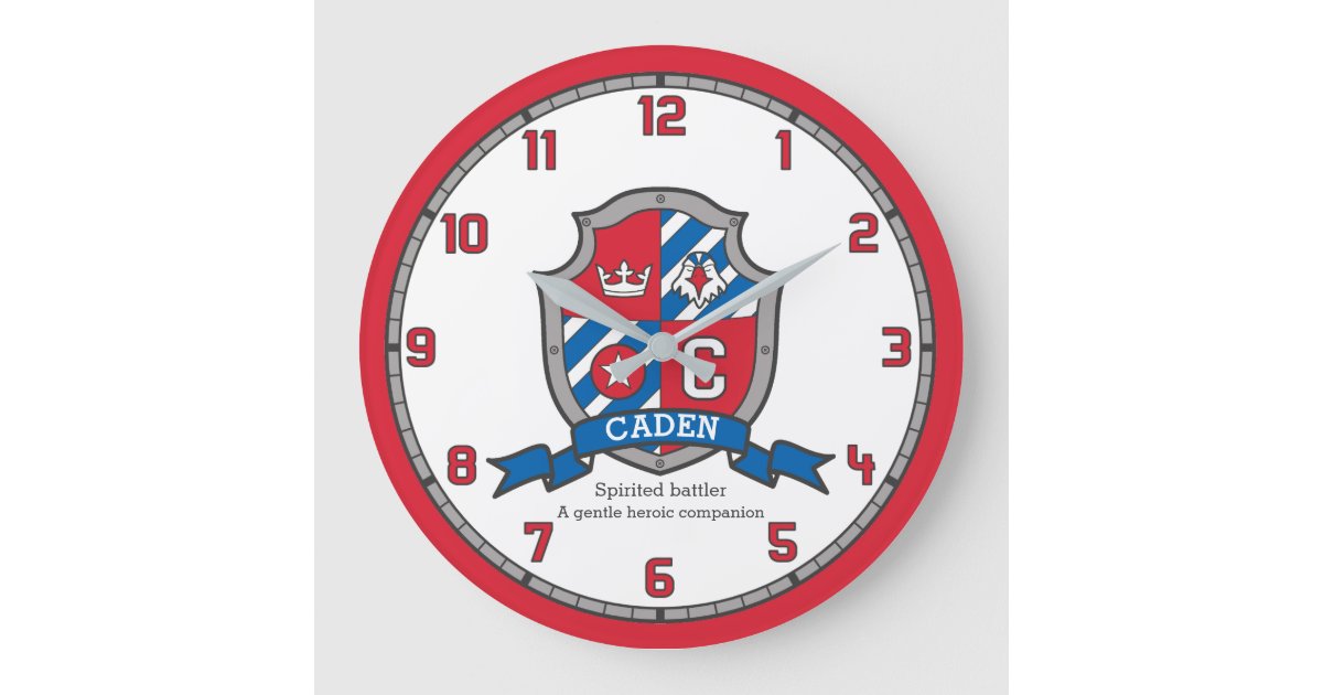 Caden name meaning heraldry shield letter C bird Large Clock | Zazzle