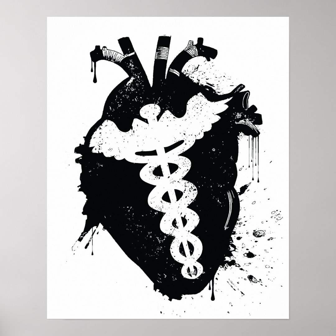 caduceus anatomical heart poster | Zazzle