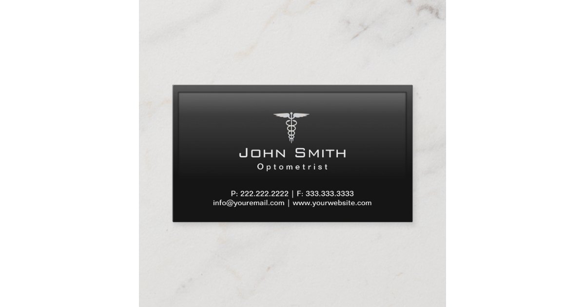 Caduceus Dark Border Optometrist Business Card | Zazzle