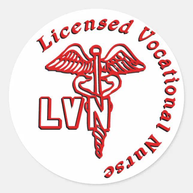 CADUCEUS LVN LOGO LICENSED VOCATIONAL NURSE CLASSIC ROUND STICKER | Zazzle