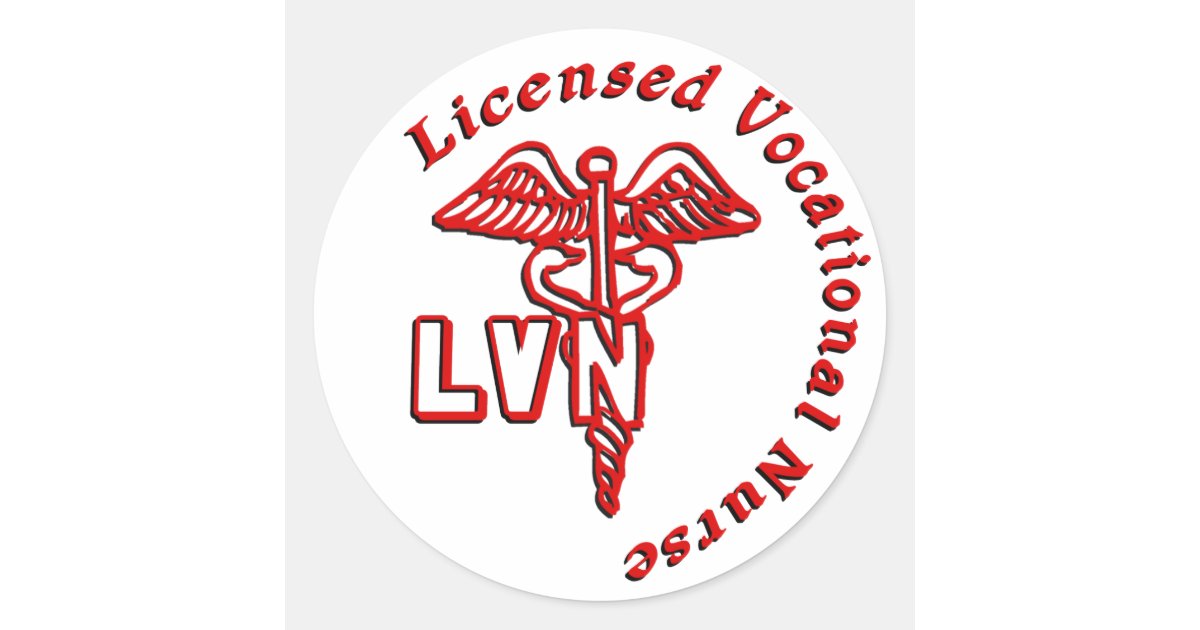 CADUCEUS LVN LOGO LICENSED VOCATIONAL NURSE CLASSIC ROUND STICKER | Zazzle
