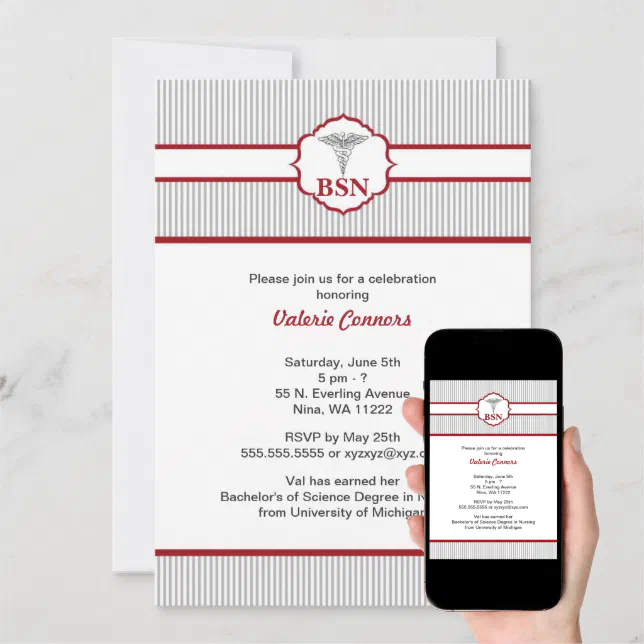 Caduceus RN BSN LPN Graduation Burgundy Red Invitation | Zazzle