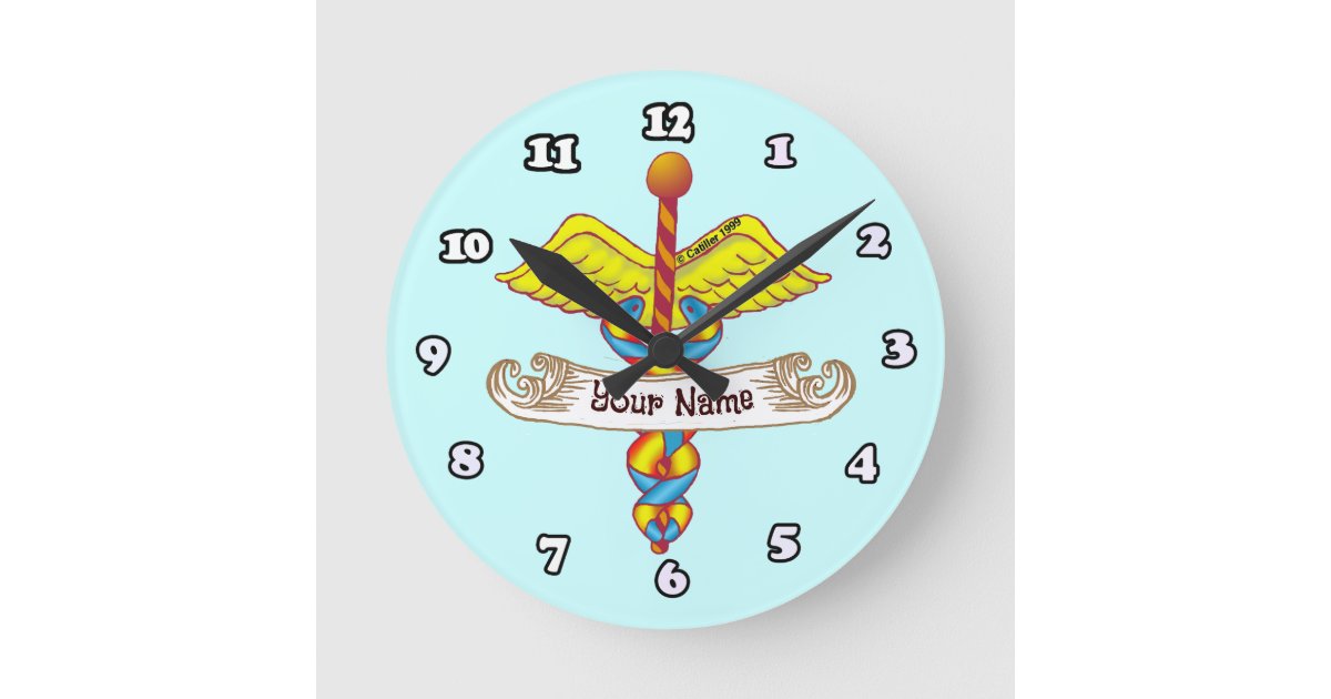 Caduceus round clock | Zazzle