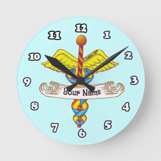 Caduceus round clock | Zazzle