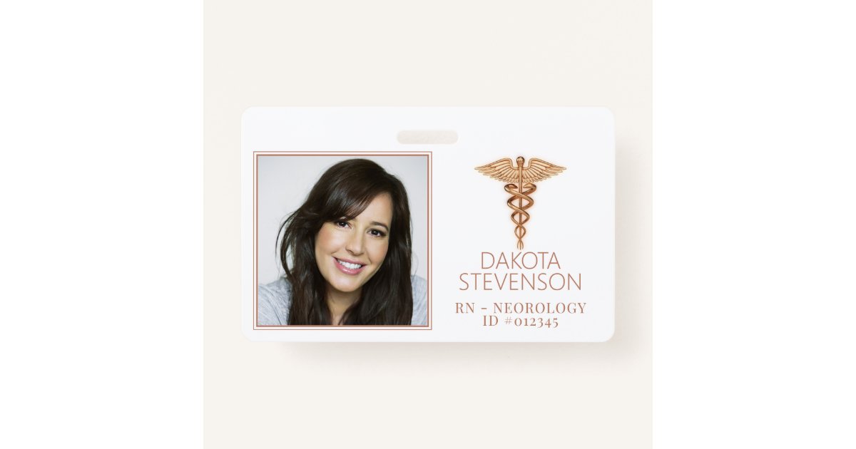 Caduceus Symbol | Copper Medical Hospital Photo ID Badge | Zazzle